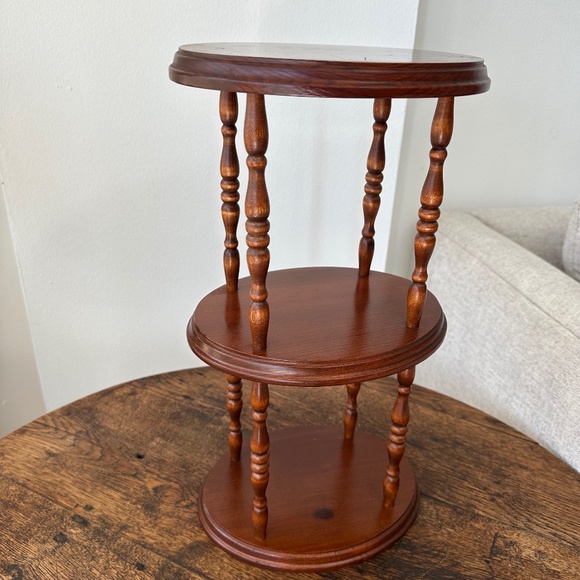 Accents | Vintage Oval Stand Alone 3 Tier Wood Shelf Trinket Figurine ...